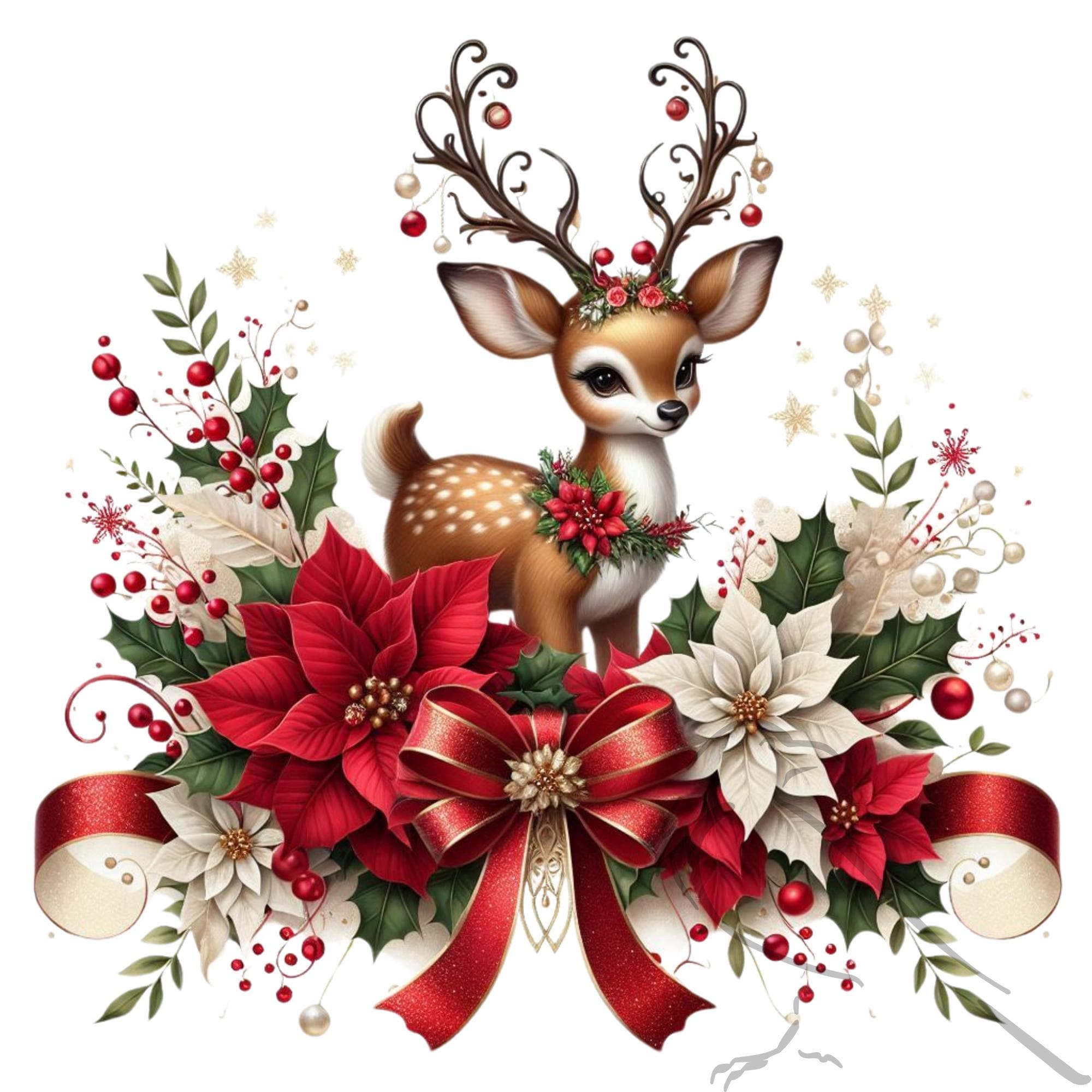 Christmas Reindeer Watercolor Clipart: 22 PNG Illustrations - Etsy