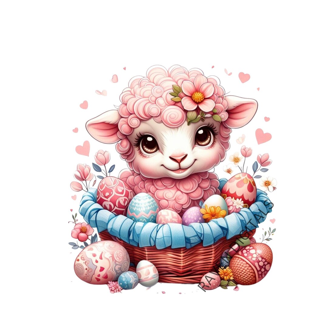 Easter Lamb Watercolor, Easter Eggs PNG Clipart Set of 24, Transparent ...