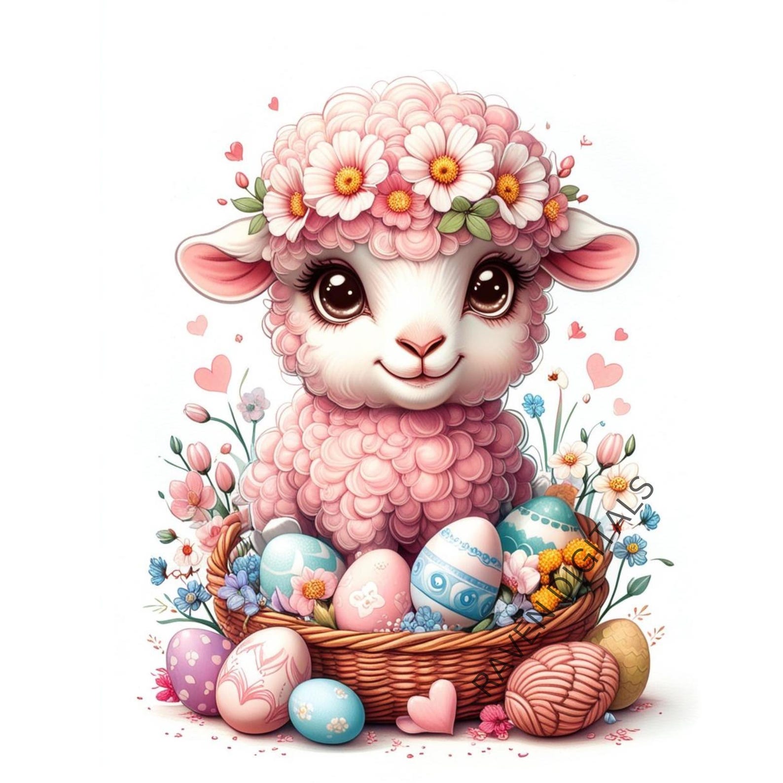 Easter Lamb Watercolor, Easter Eggs PNG Clipart Set of 24, Transparent ...