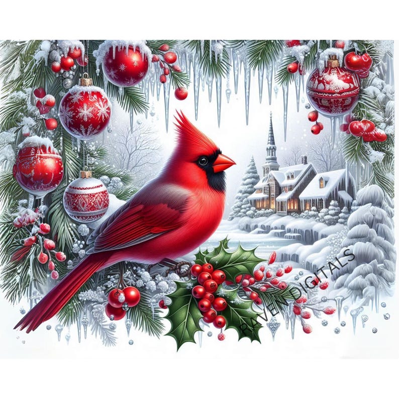 Watercolor Red Cardinal, Clipart Bundle, Red Cardinal, Christmas PNG ...