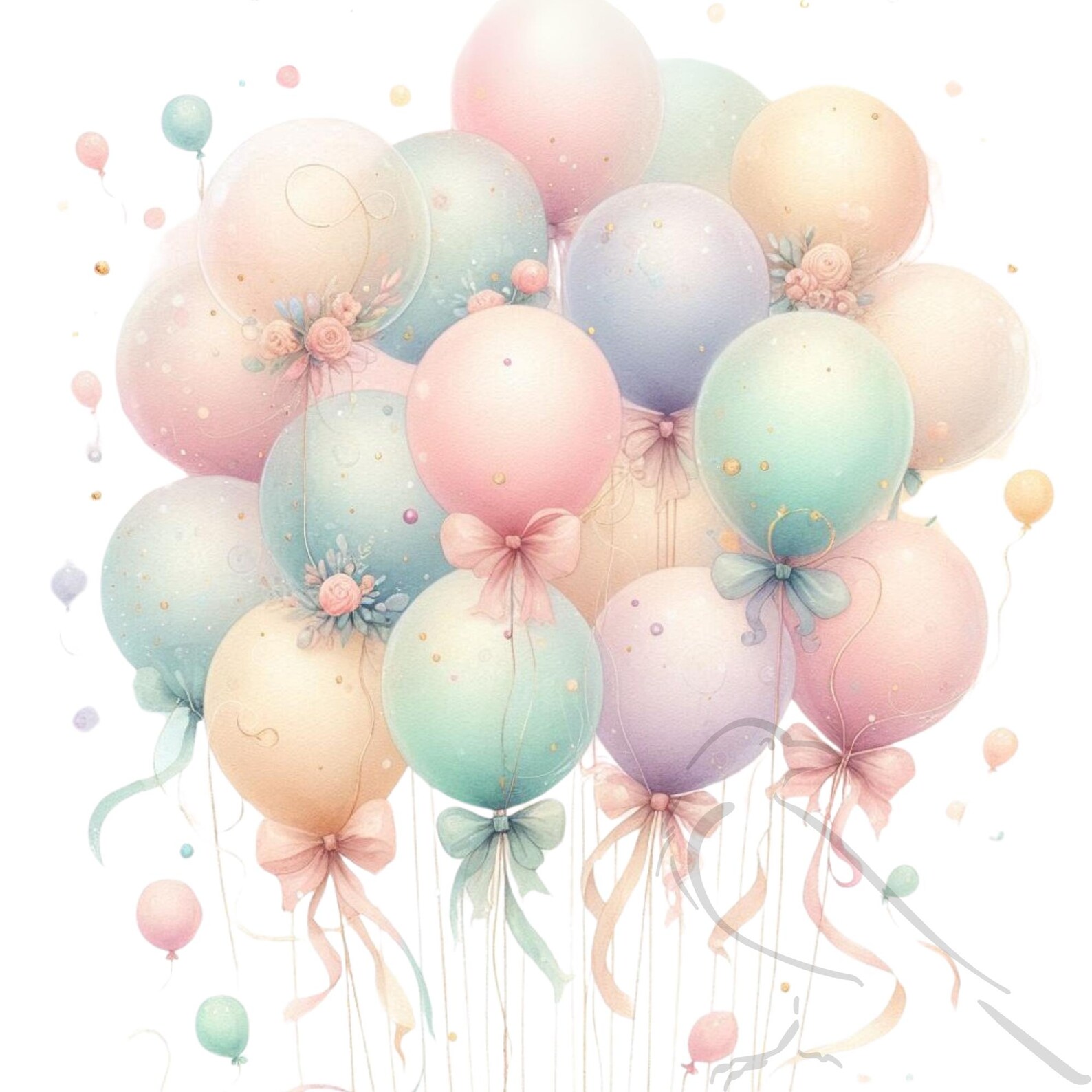 Pastel Balloons, Birthday Balloons PNG, Set of 23 PNG Files Transparent ...