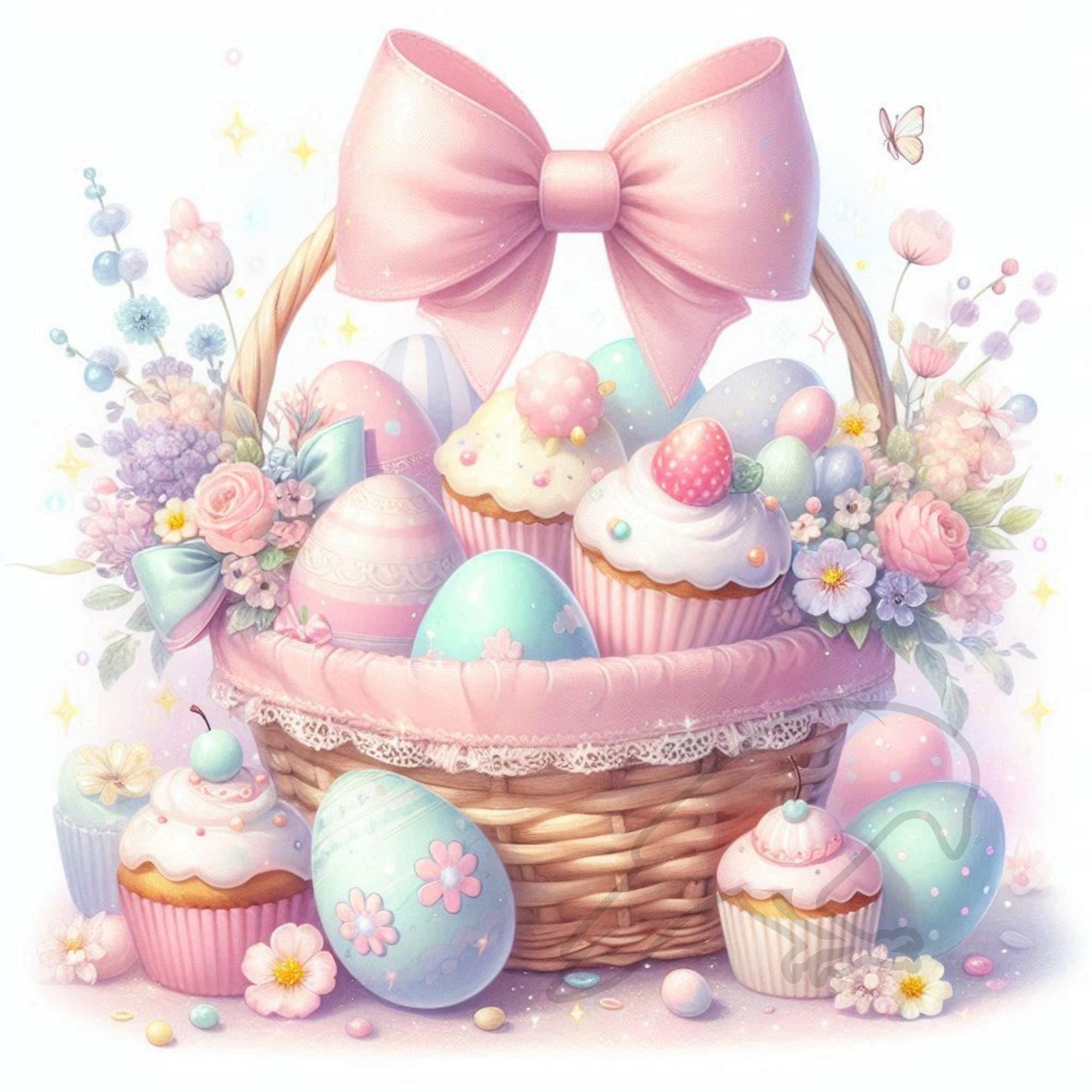 Watercolor Easter Basket Clipart: 22 PNG Set (commercial Use) With ...