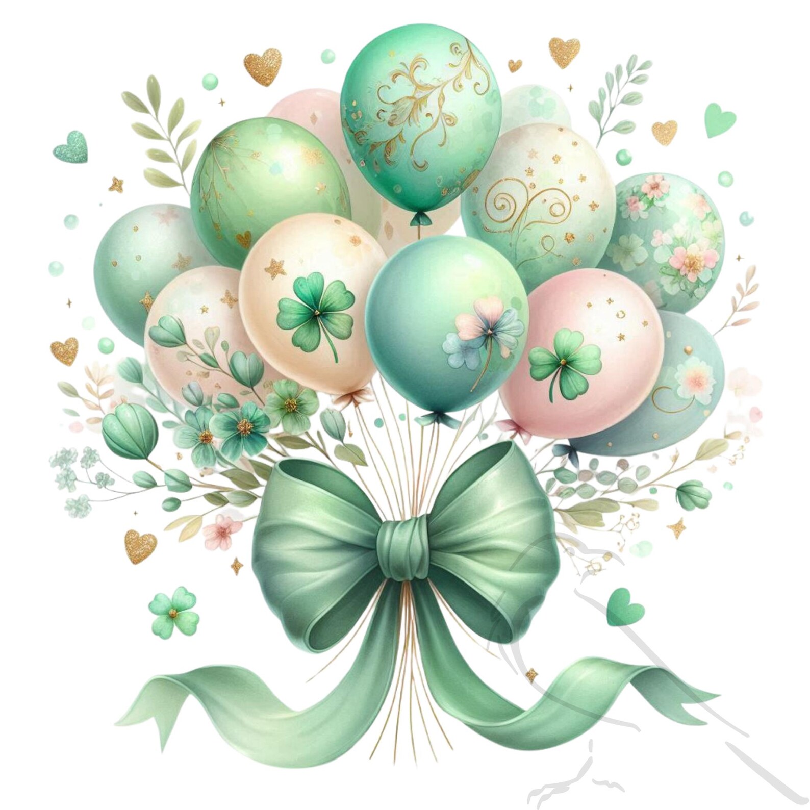 Balloons Clipart, St. Patrick's Day Clipart, 16 PNG Files Commercial ...