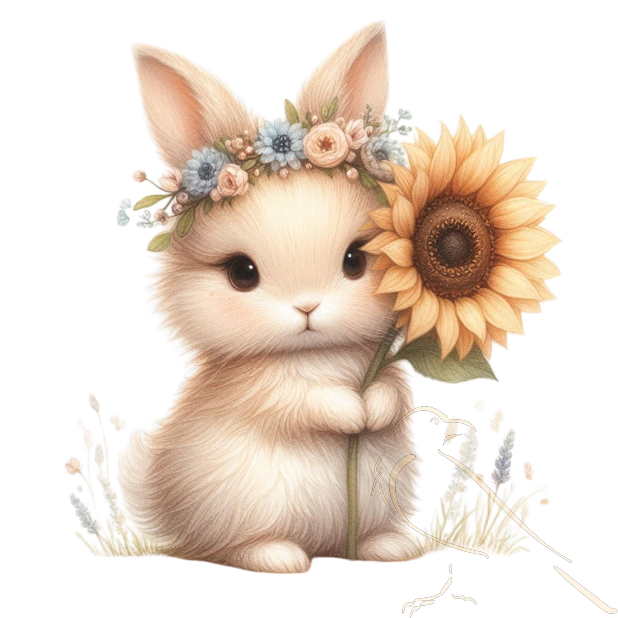Spring Bunnies Watercolor Clipart, Cute Floral Bunny, - 15 PNG Spring ...