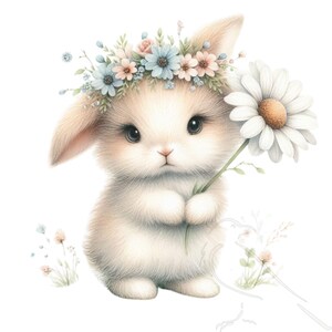 Spring Bunnies Watercolor Clipart, Cute Floral Bunny, - 13 PNG Spring ...