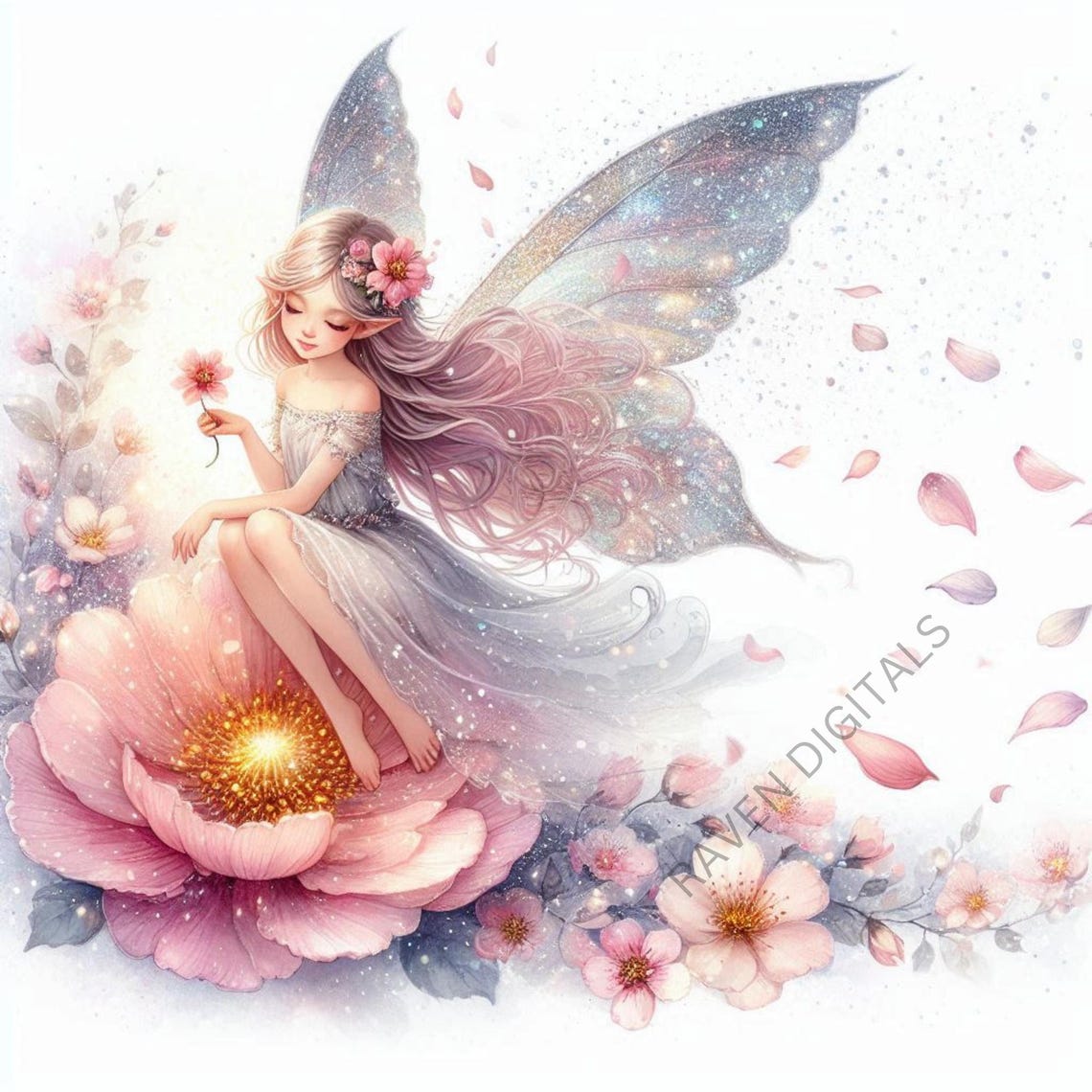 Watercolor Floral Fairy Clipart: Whimsical PNG Files (with Background ...