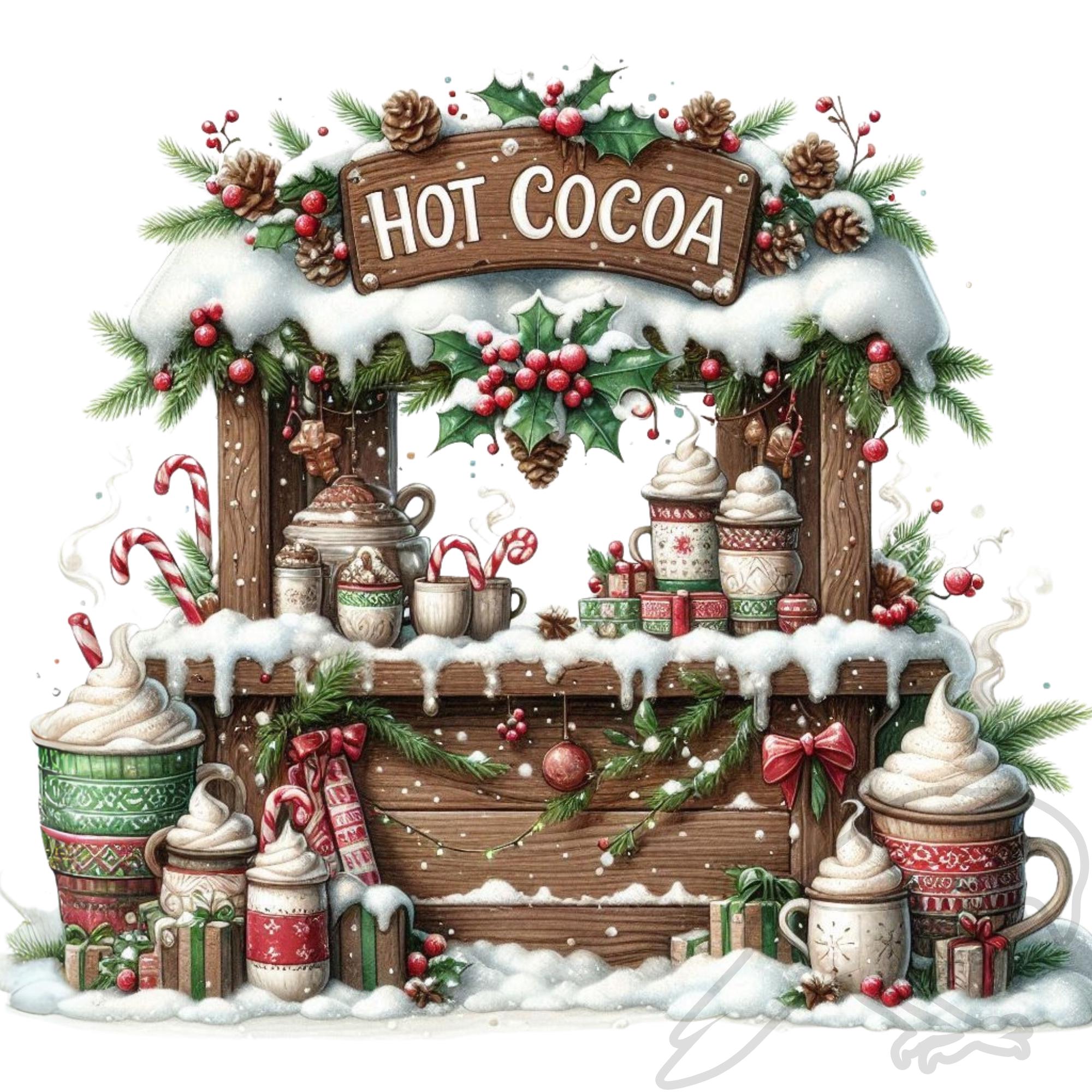 Watercolor Hot Cocoa Christmas Clipart: 10 PNG Images (digital Download ...