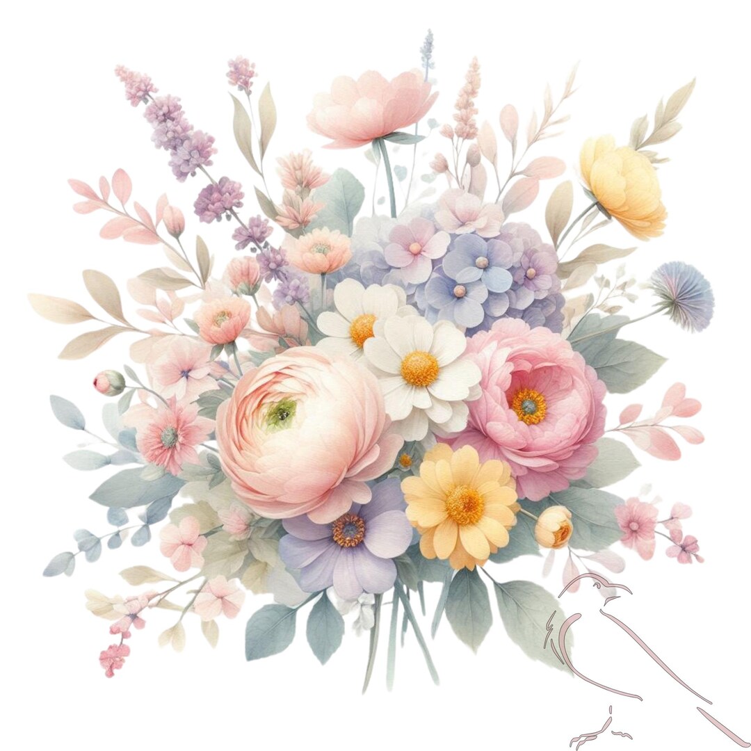 Watercolor Spring Floral Clipart: 36 Flower PNG Set (digital Download ...