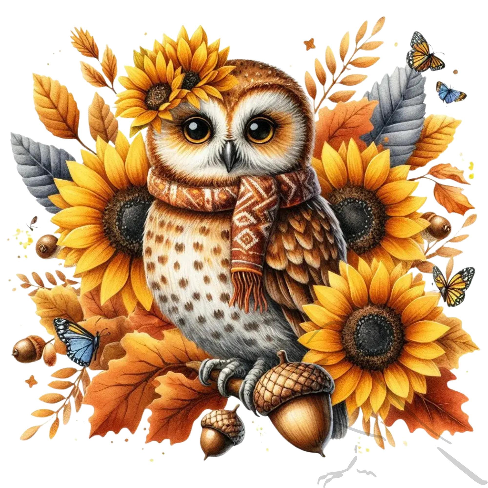 Autumn Clipart Set: Watercolor Fall Graphics, Owls, Pumpkins (PNG ...