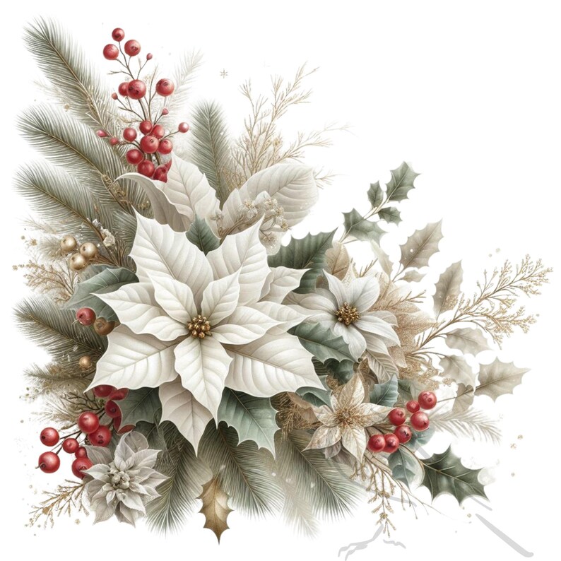 Christmas Clipart PNG, Floral Clipart, Poinsettia Florals, 12 ...