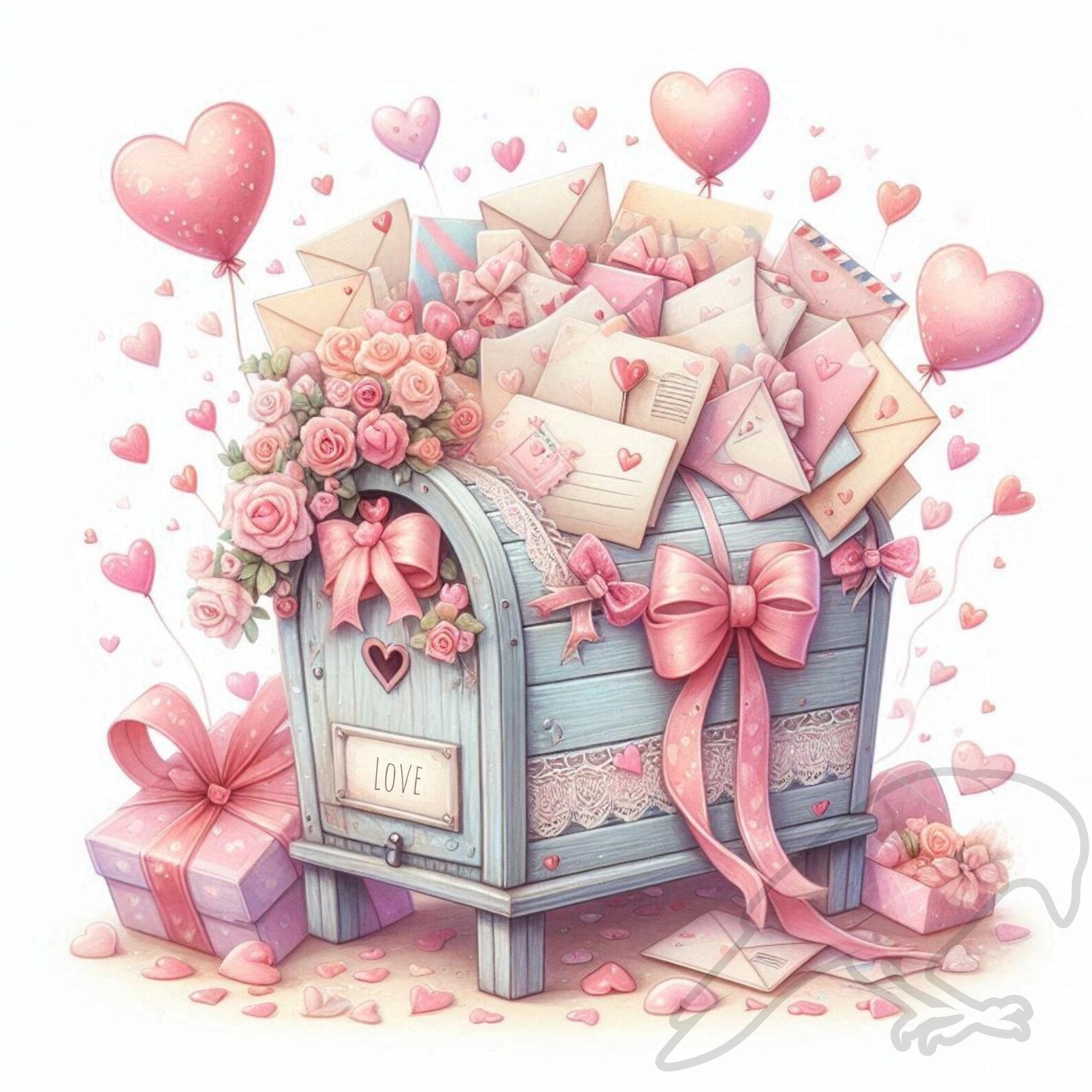 Pastel Watercolor Valentine Clipart: Love Letters & Hearts (PNG) With ...