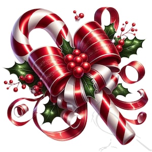 Candy Cane Christmas Clipart: Watercolor PNG Set (digital Download ...