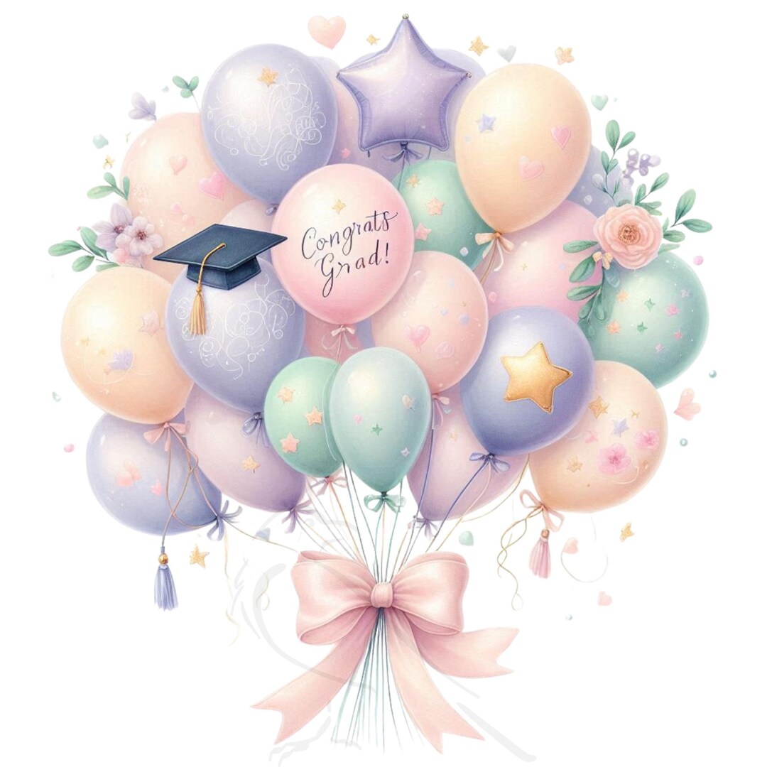 Grad Clipart, Watercolor Graduation Clipart, Balloon Grad PNG Set of 9 ...