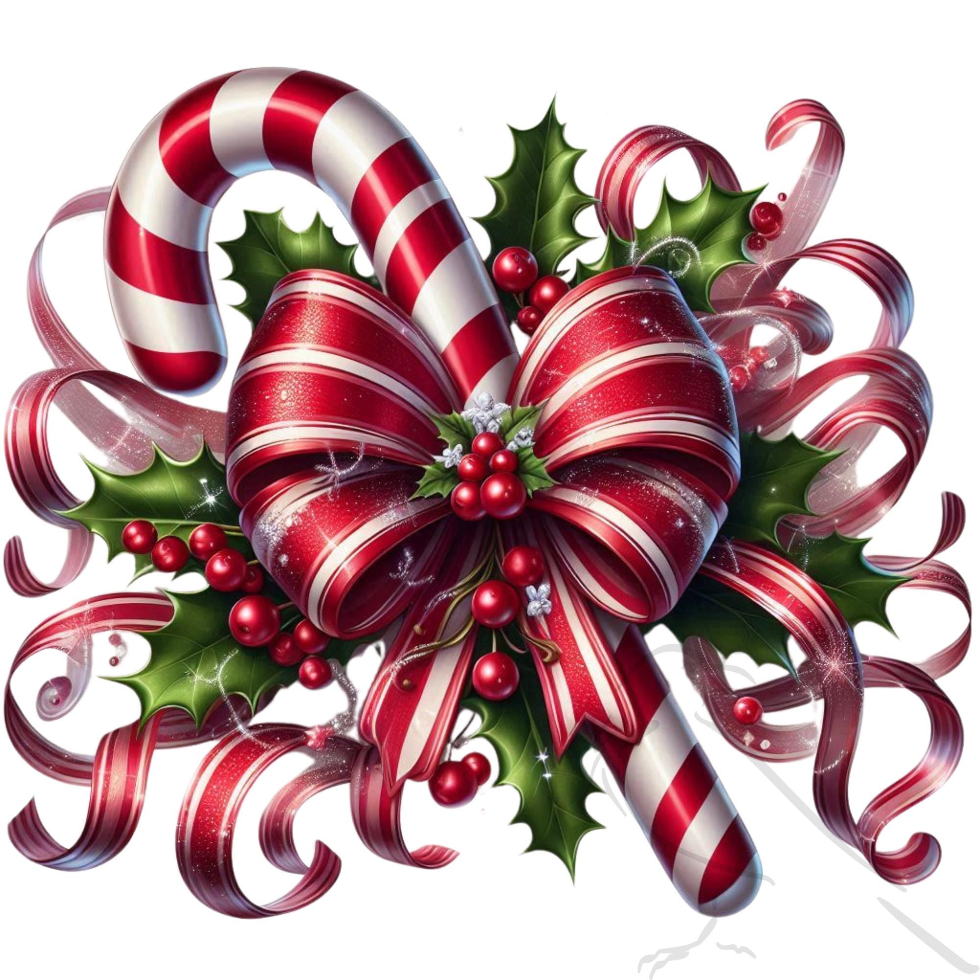 Candy Cane Christmas Clipart: Watercolor PNG Set (digital Download ...