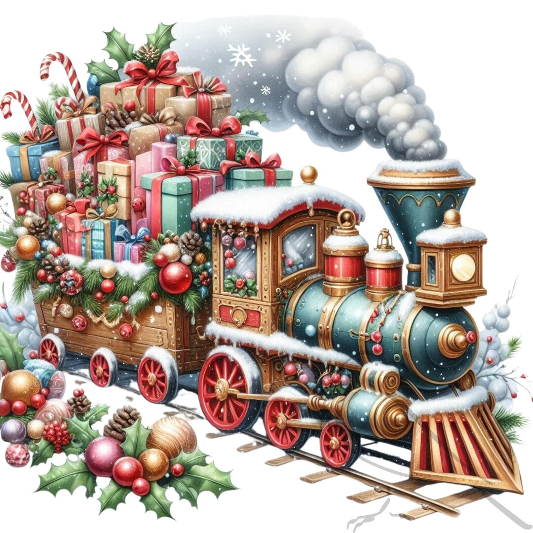 Christmas Train Clipart Set: Festive PNG Images (digital Download ...