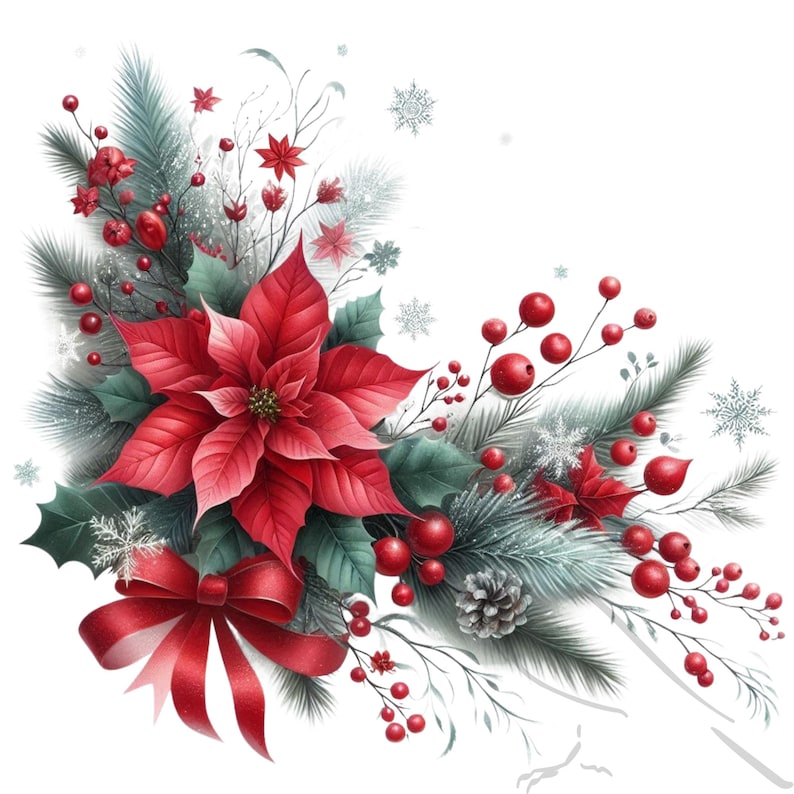 Christmas Clipart PNG, Floral Clipart, Poinsettia Florals, 12 ...