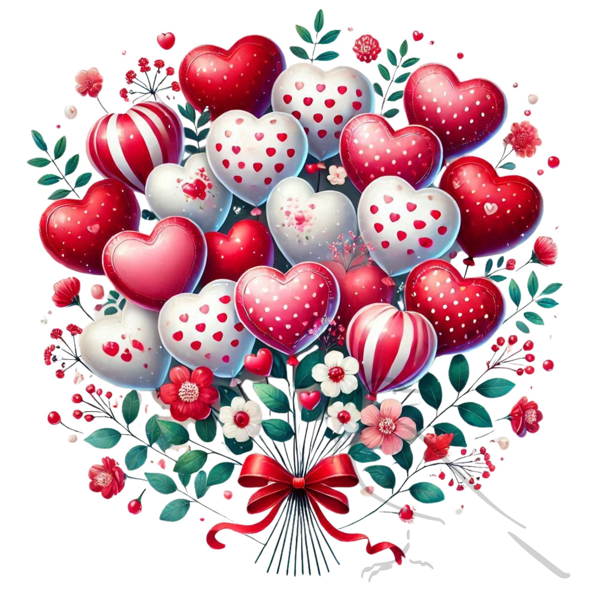 Watercolor Valentine Hearts PNG - Heart Balloons Clipart Transparent ...