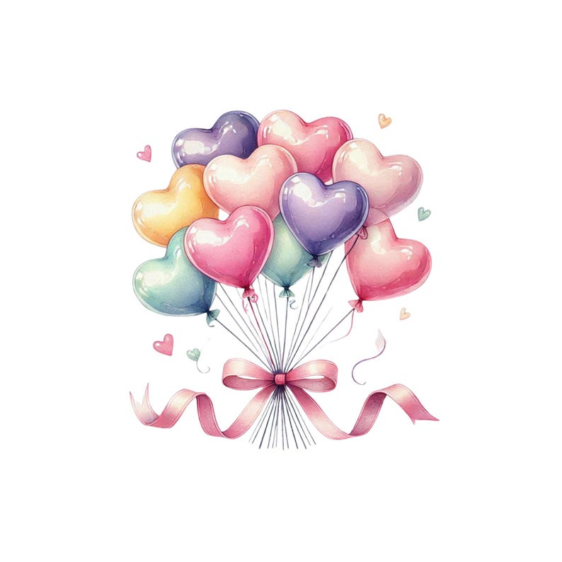 Watercolor Heart Balloons Clipart: Pastel PNG Set (digital Download) - Etsy