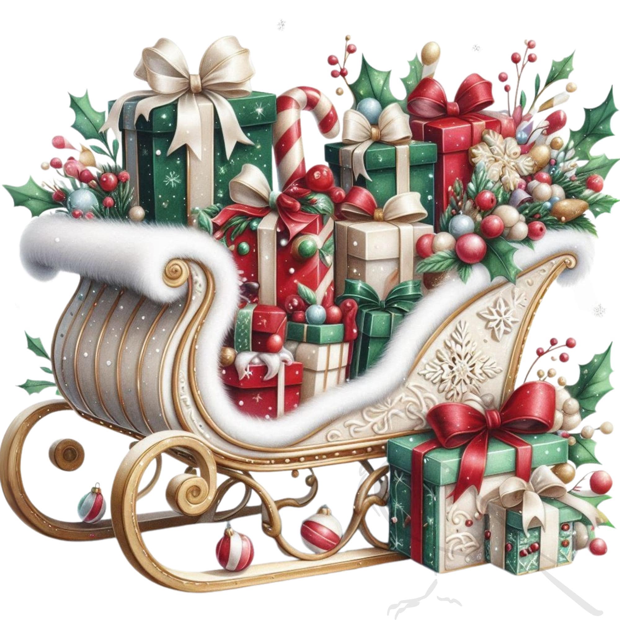 Santa Sleigh Christmas Clipart: Festive PNG Images (digital Download ...