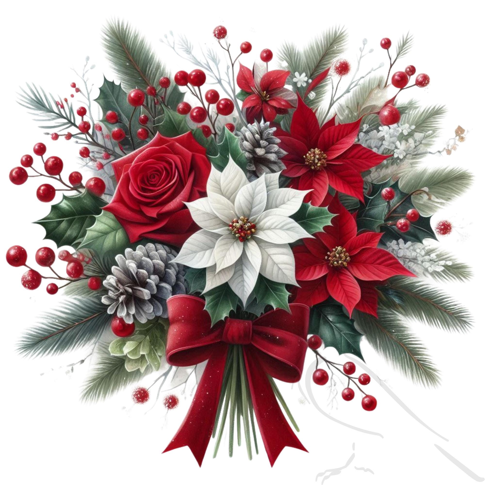 Christmas Clipart PNG, Floral Clipart, Poinsettia Florals, 12 ...