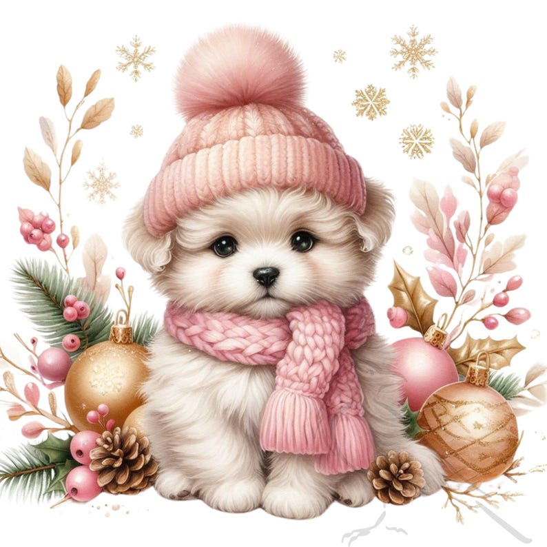 Christmas Puppy Clipart: Watercolor PNG Images for Holiday Designs ...