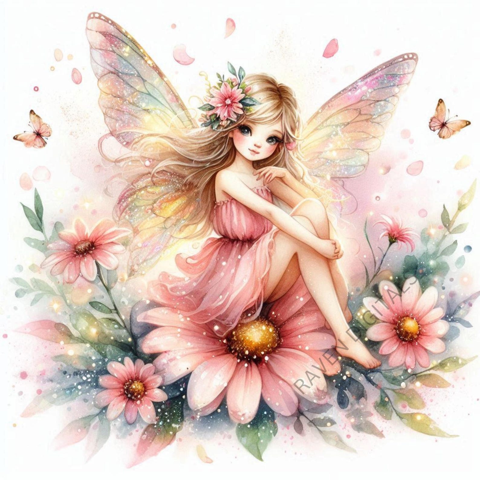 Watercolor Floral Fairy Clipart: Whimsical PNG Files (with Background ...