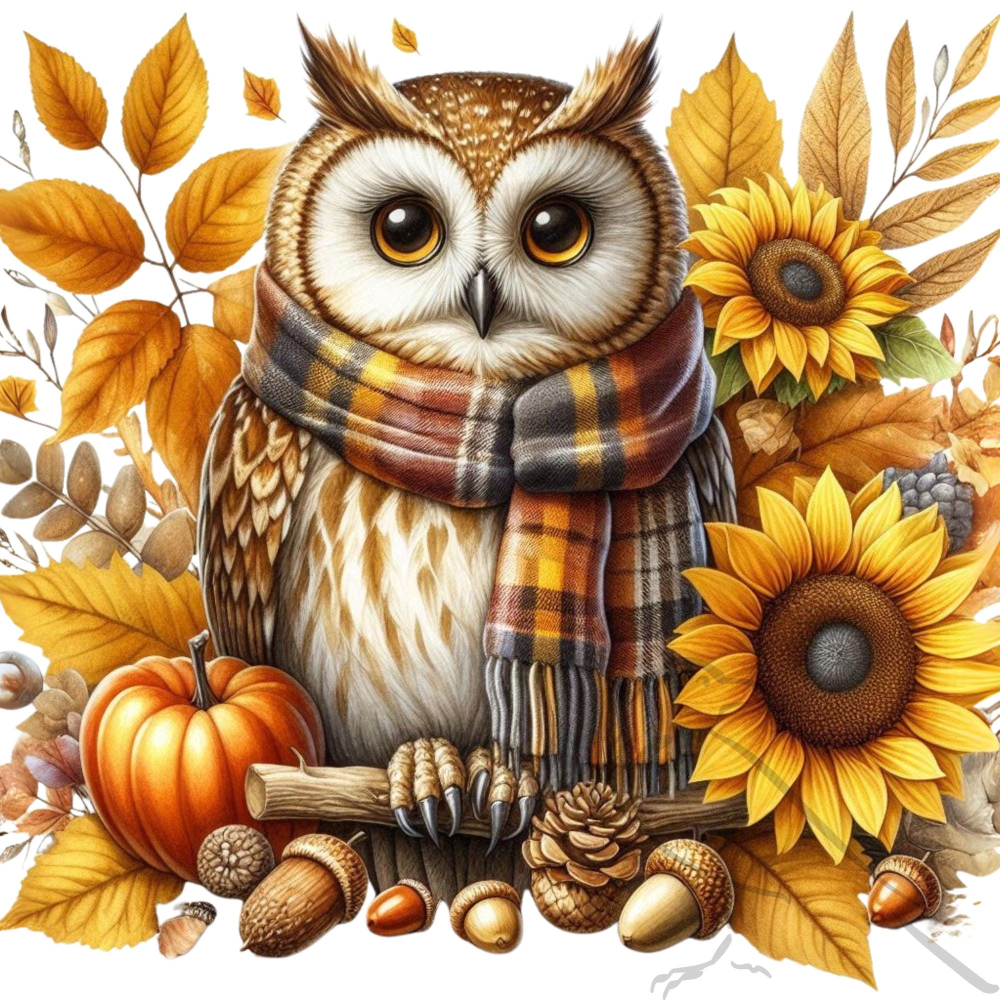Autumn Clipart Set: Watercolor Fall Graphics, Owls, Pumpkins (PNG ...