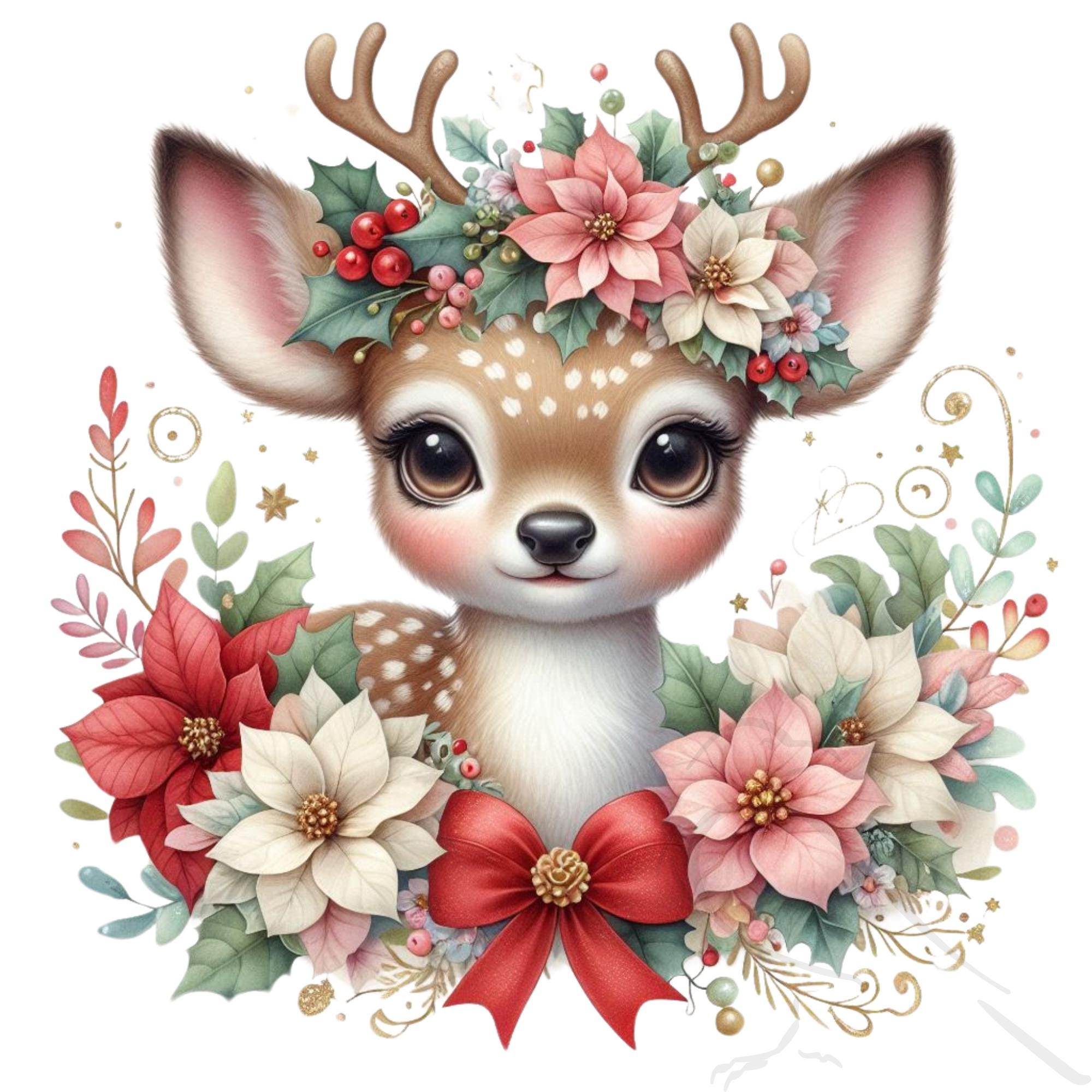 Christmas Reindeer Watercolor Clipart: Holiday PNG Images (commercial ...