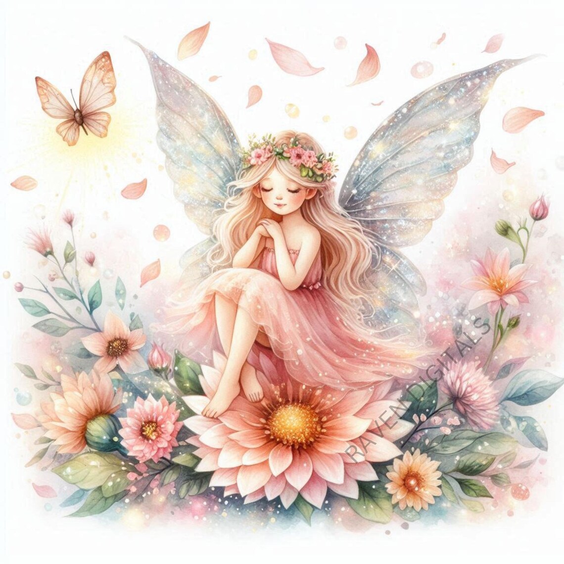 Watercolor Floral Fairy Clipart: Whimsical PNG Files (with Background ...