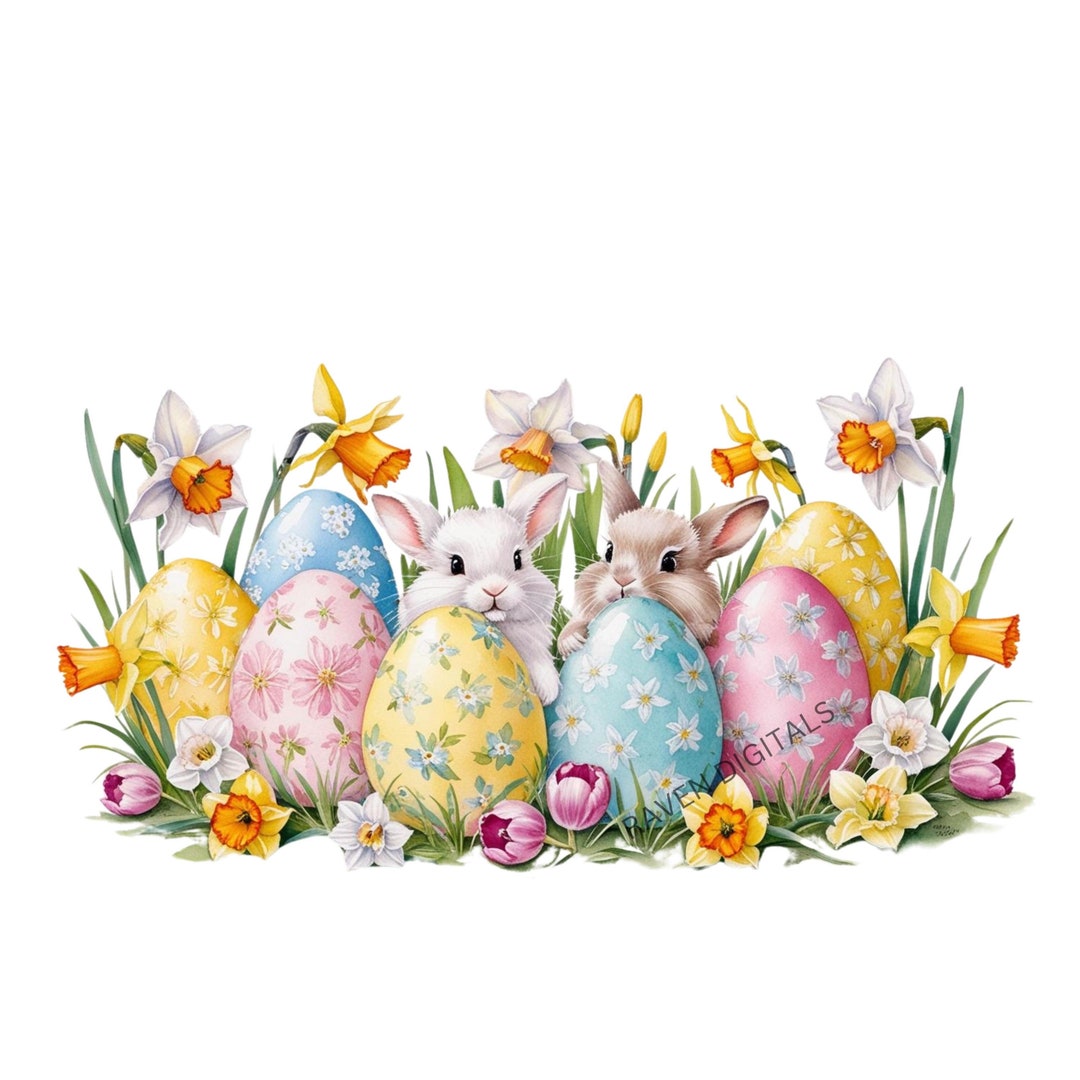Easter Egg Bunny Watercolor Flowers Bundle - PNG Clipart Set of 16 ...