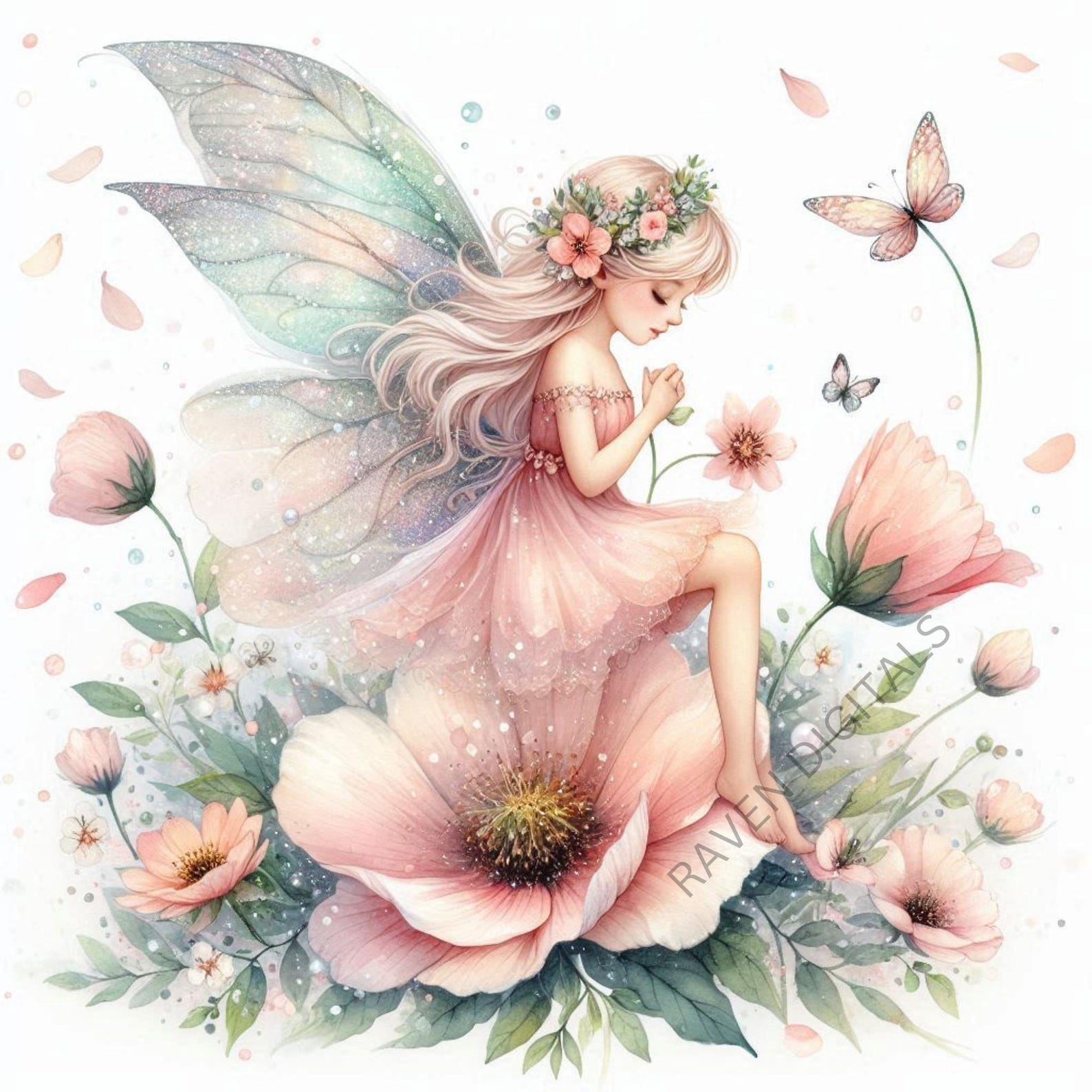 Watercolor Floral Fairy Clipart: Whimsical PNG Files (with Background ...