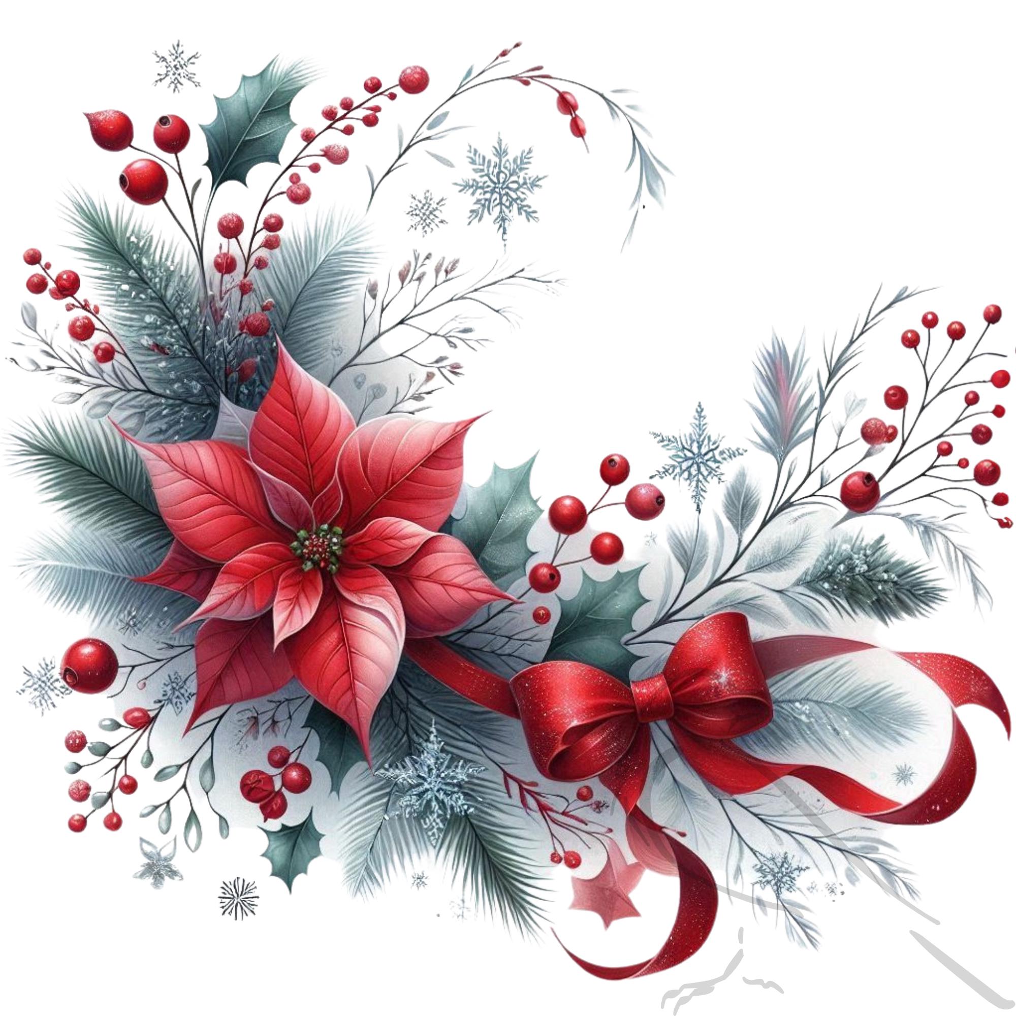 Christmas Clipart PNG, Floral Clipart, Poinsettia Florals, 12 ...