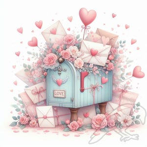 Pastel Watercolor Valentine Clipart: Love Letters & Hearts (PNG) With ...