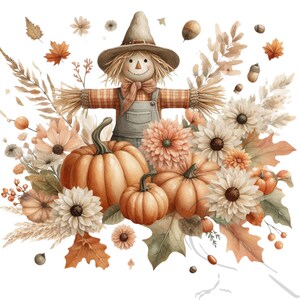 Autumn Clipart, Fall PNG Images , Fall Scarecrow Set of 18 High-quality ...