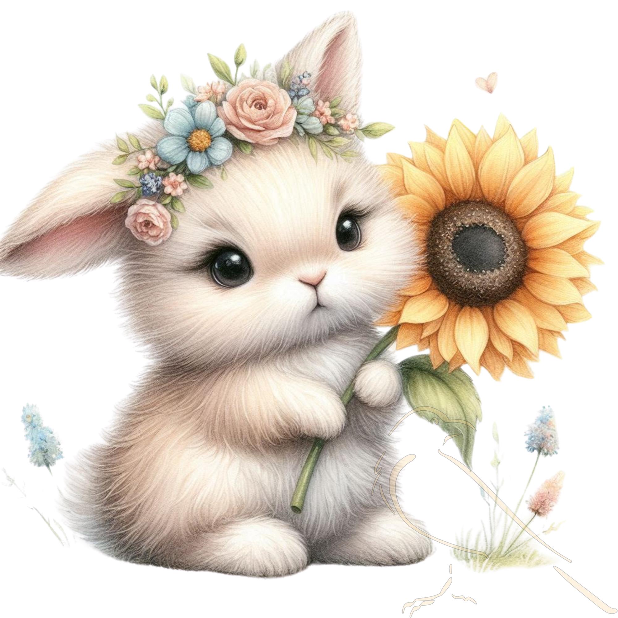 Spring Bunnies Watercolor Clipart, Cute Floral Bunny, - 15 PNG Spring ...