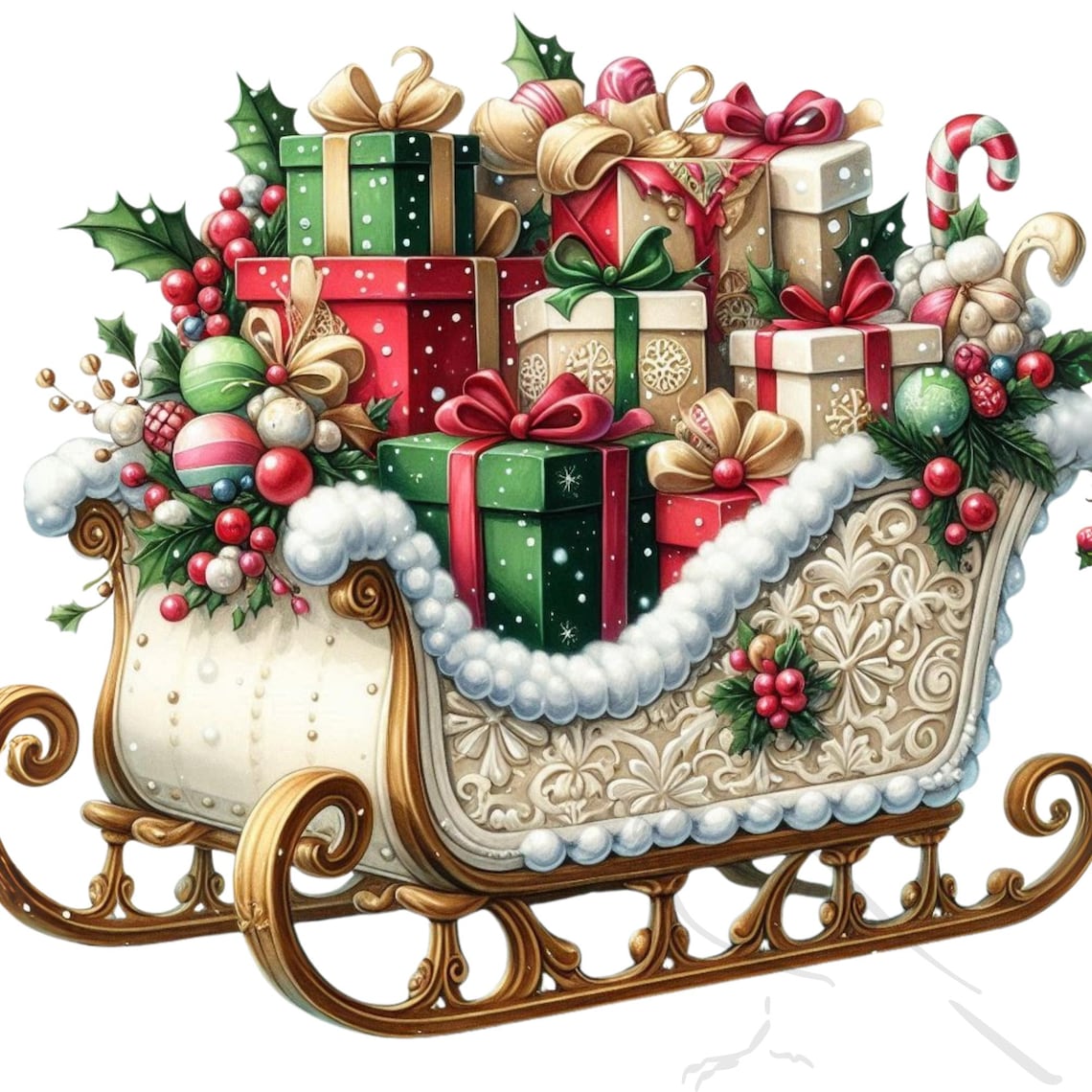 Santa Sleigh Christmas Clipart: Festive PNG Images (digital Download ...