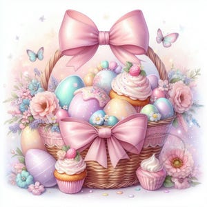 Watercolor Easter Basket Clipart: 22 PNG Set (commercial Use) With ...