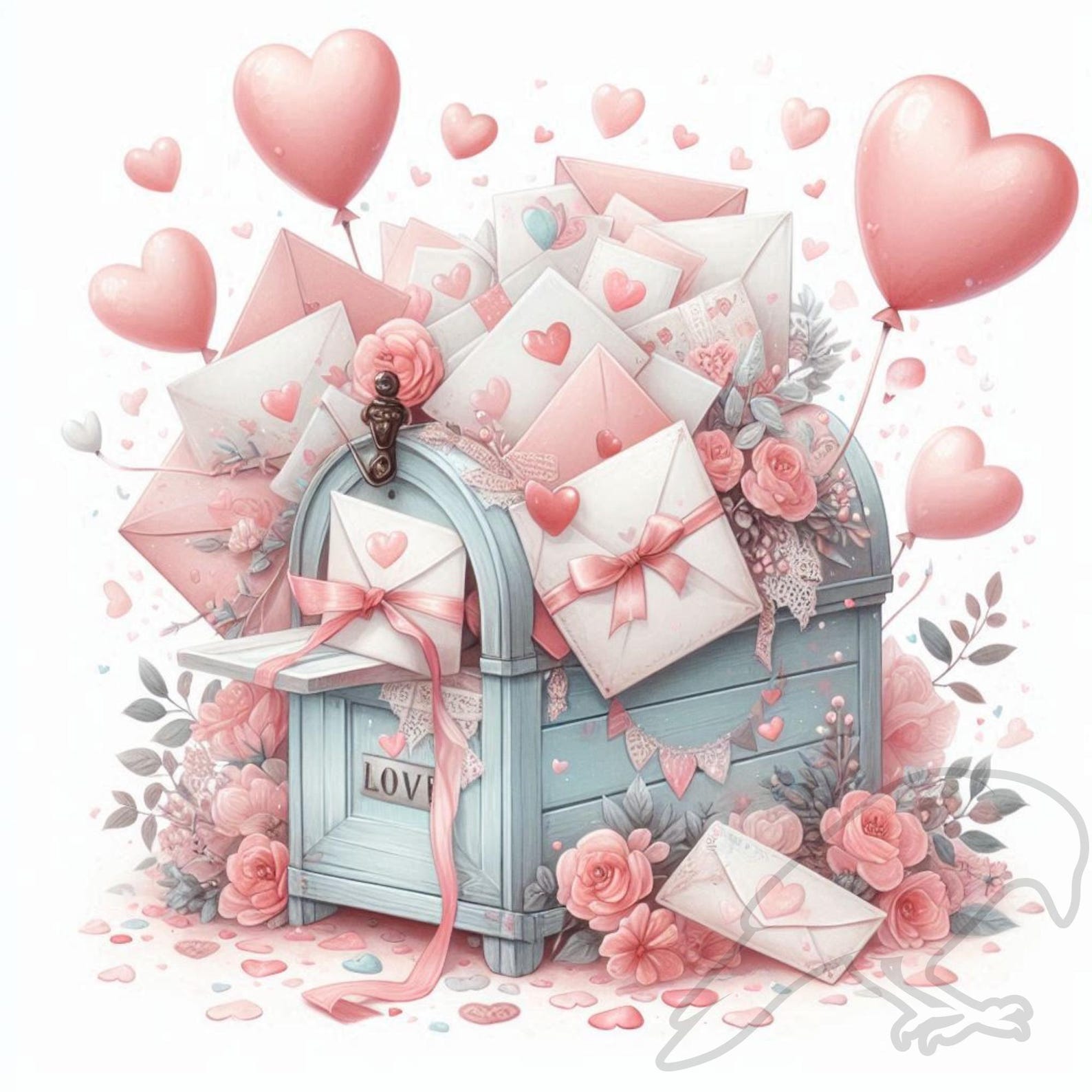 Pastel Watercolor Valentine Clipart: Love Letters & Hearts (PNG) With ...