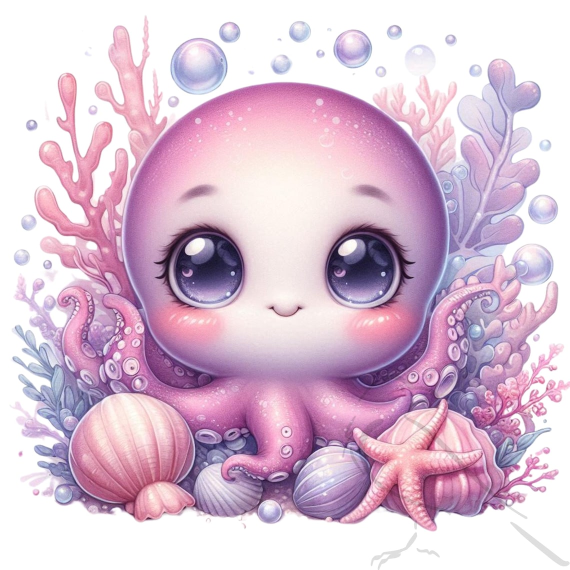 Sea Octopus - Under the Sea - Png - Instant Download - Kids Clipart ...