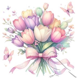 Watercolor Tulips Clipart: Spring Floral PNG Set (29 Files) (digital ...