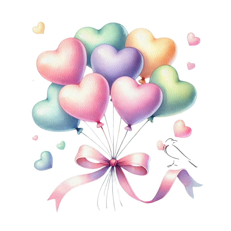 Watercolor Heart Balloons Clipart: Pastel PNG Set (digital Download) - Etsy