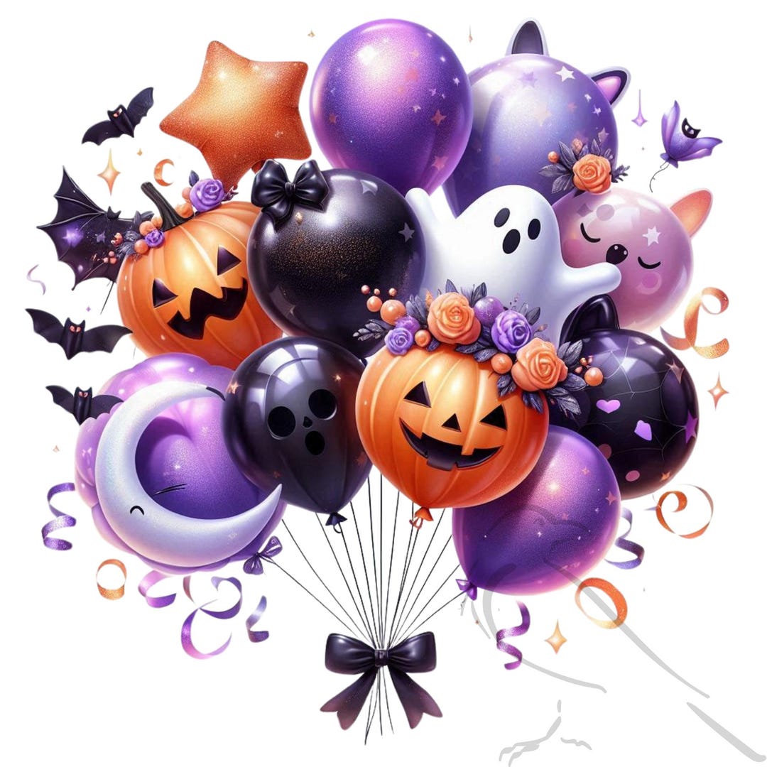 Halloween Balloons Clipart: PNG Images, Transparent Set (digital ...