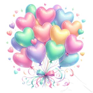 Watercolor Heart Balloons Clipart: Pastel PNG Set (digital Download) - Etsy