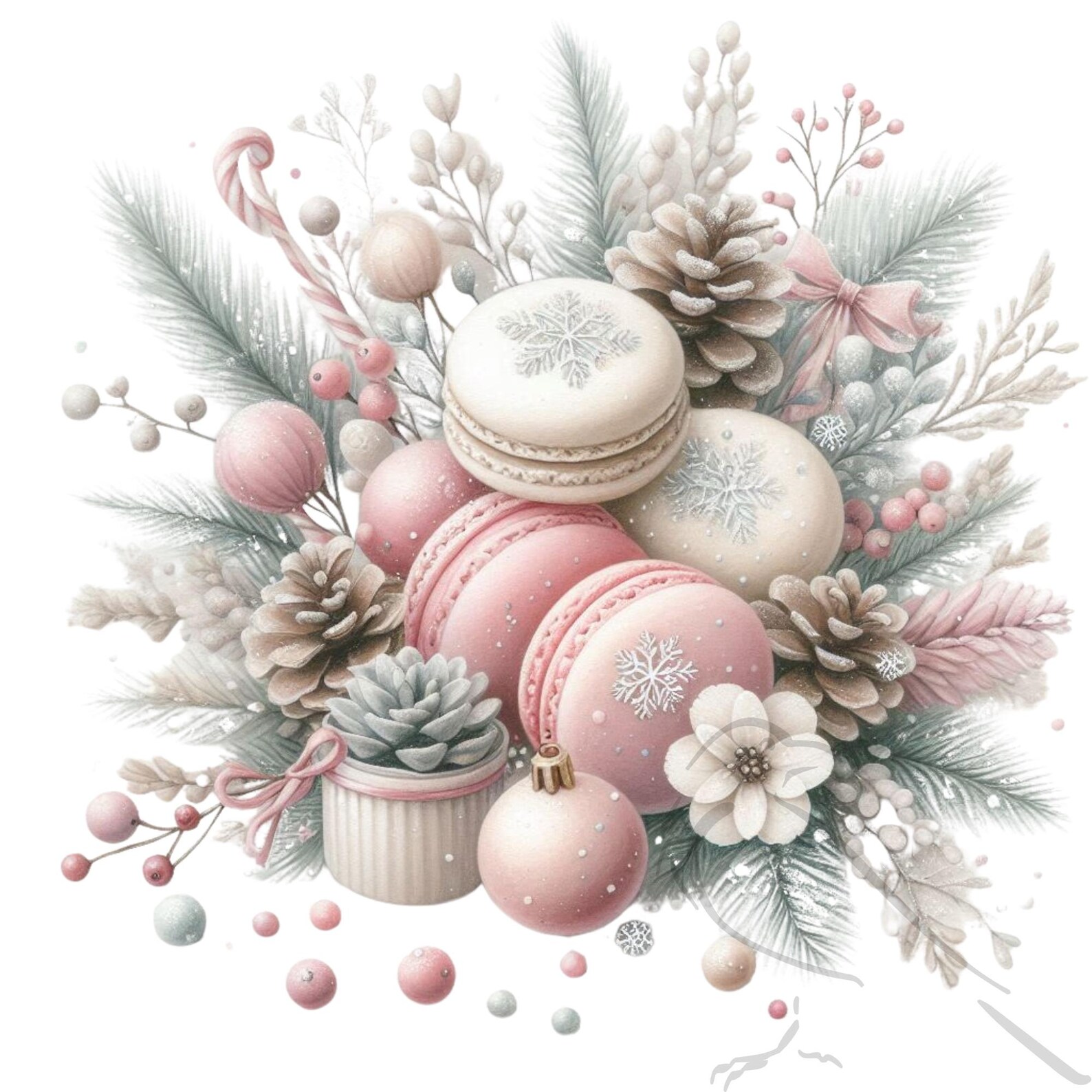 Christmas Macaroon Clipart: Watercolor Cookie PNG Set (commercial Use ...