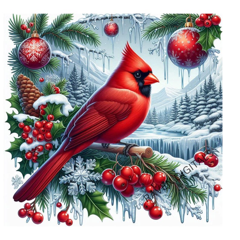Watercolor Red Cardinal, Clipart Bundle, Red Cardinal, Christmas PNG ...