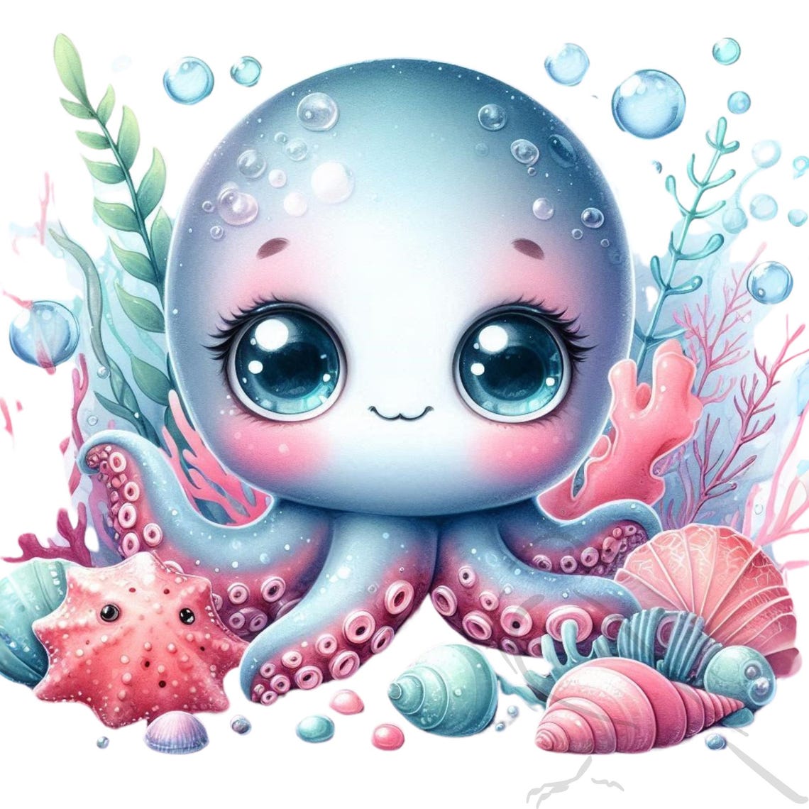 Sea Octopus - Under the Sea - Png - Instant Download - Kids Clipart ...