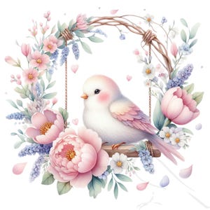 Bird Clipart Set: Floral Accent Illustrations (instant Download, 28 ...