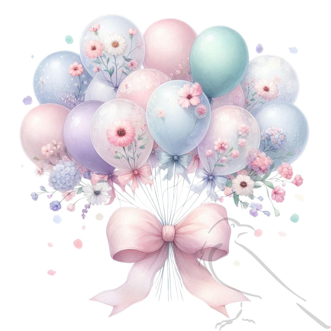 Floral Pastel Balloons PNG: Invitation Clipart (set of 20) - Etsy