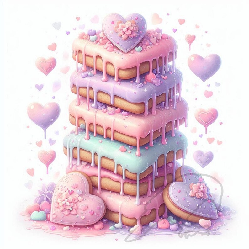 Pastel Watercolor Valentine Clipart: Cookie Hearts (PNG) With ...