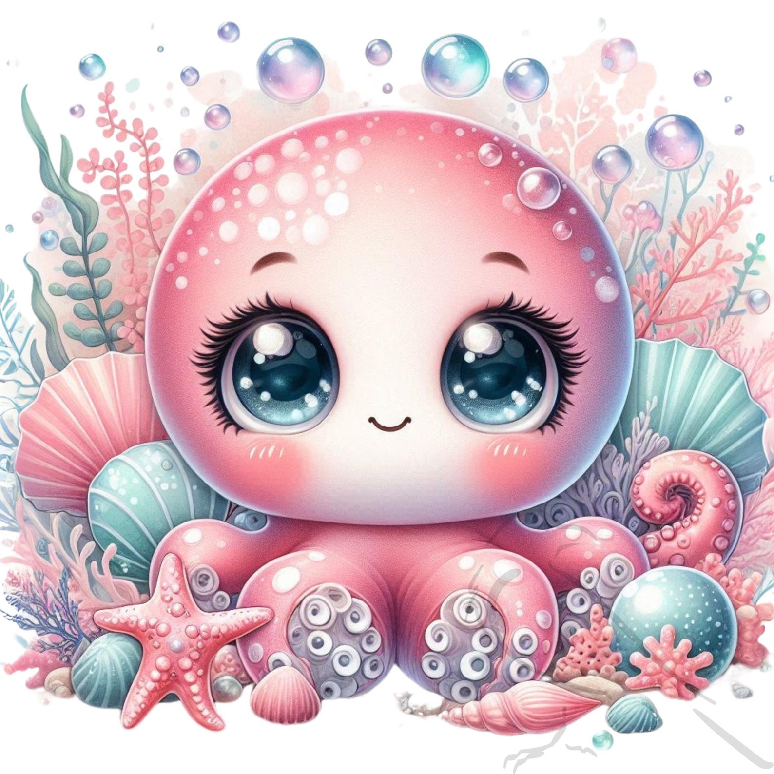 Sea Octopus - Under the Sea - Png - Instant Download - Kids Clipart ...